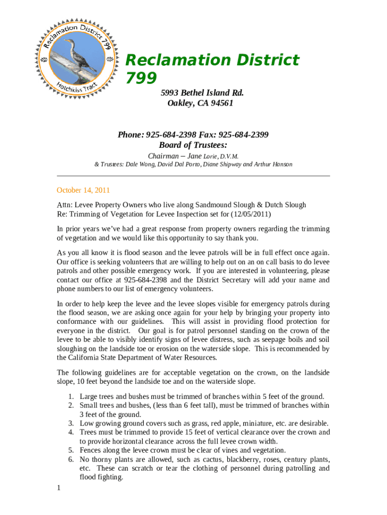 Reclamation District 799 Doc Template | pdfFiller