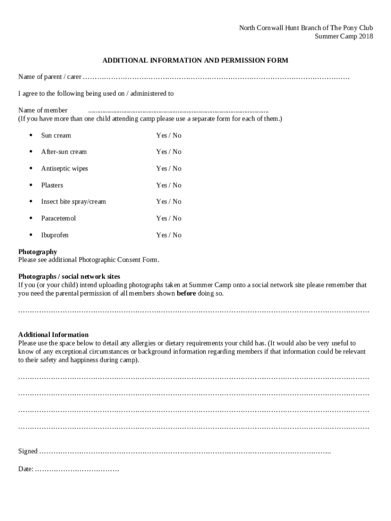 ADDITIONAL INATION AND PERMISSION - branches pcuk Doc Template | pdfFiller