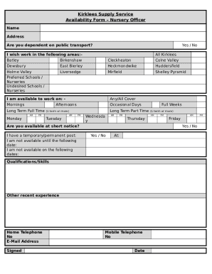 KSS Nursery Supply Availability . Kirklees Supply Service Doc Template ...
