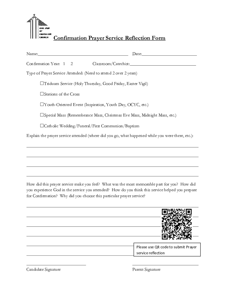 Fillable Online Confirmation Prayer Service Reflection Form Fax Email Print - pdfFiller