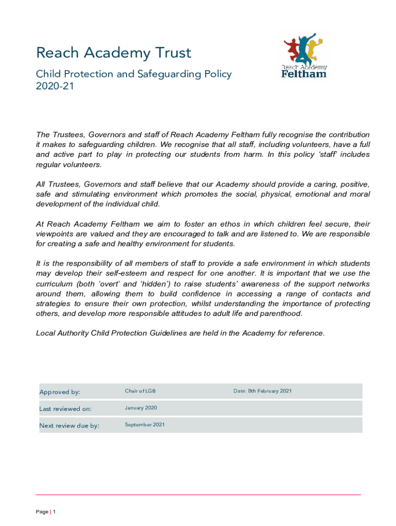 Fillable Online Safeguarding & Child Protection Policy and Procedures ...
