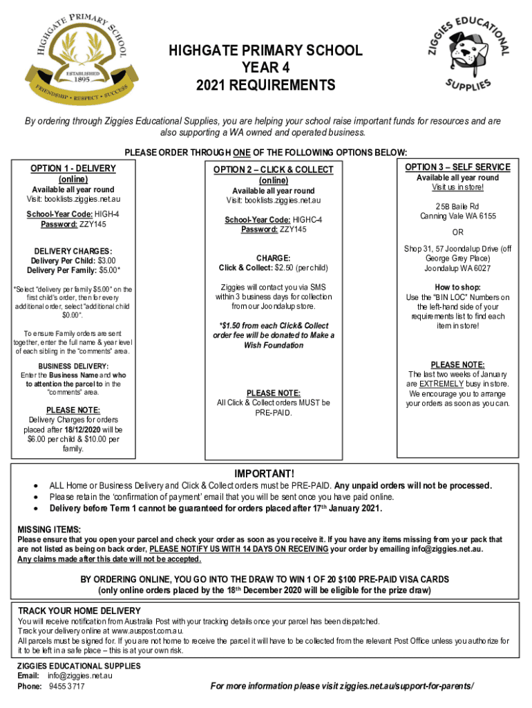 Fillable Online highgateps wa edu HIGHGATE PRIMARY SCHOOL YEAR TWO 1 Resource List Fax Email ...