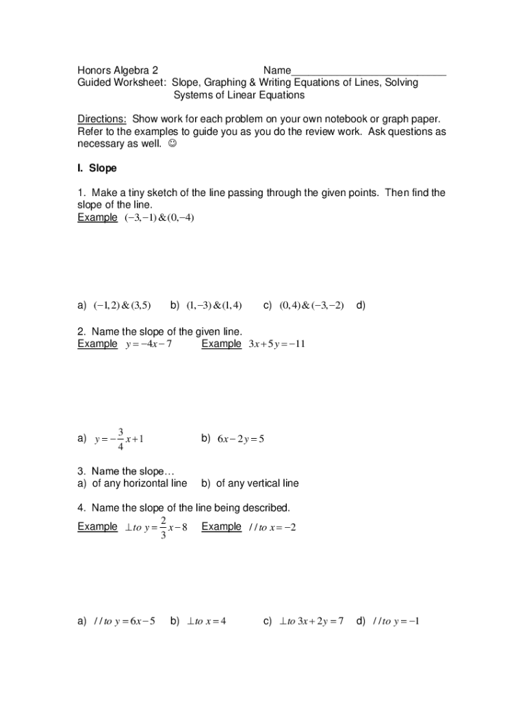 Fillable Online Algebra II Assignment - Graphing & Solving Linear ...