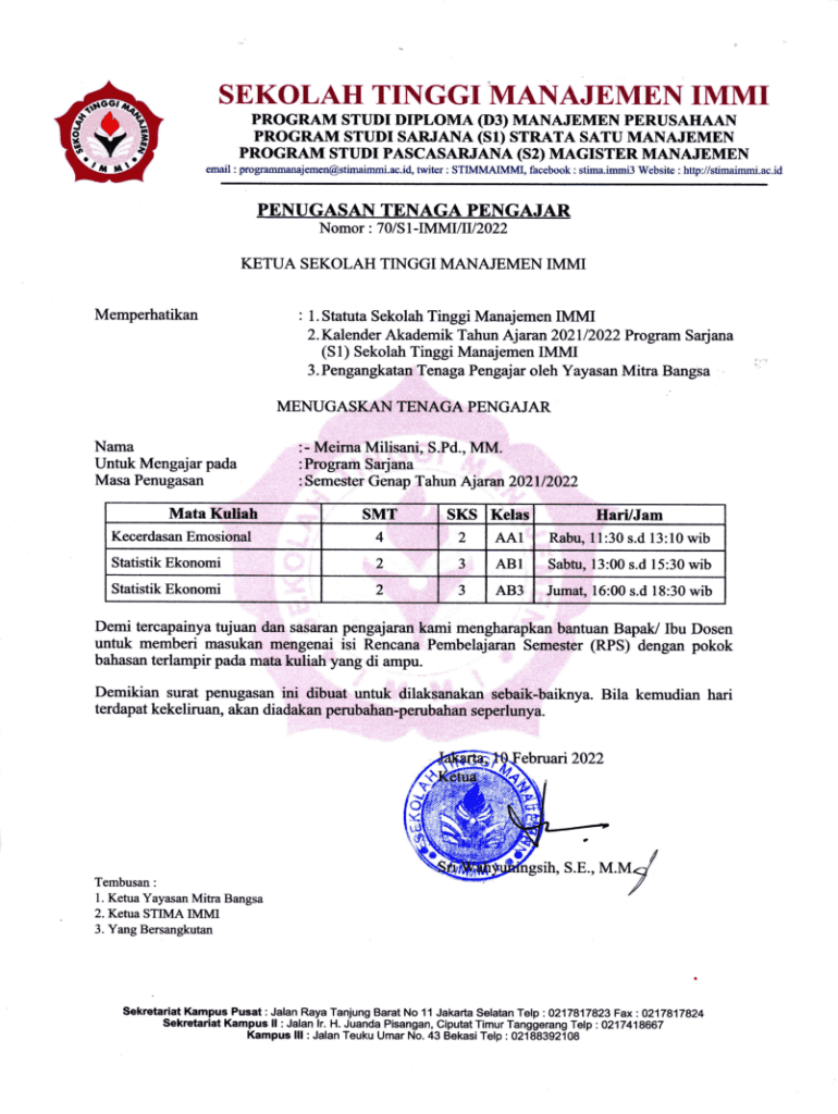 Fillable Online Stima IMMI Jakarta - Jakarta, Indonesia - College ...