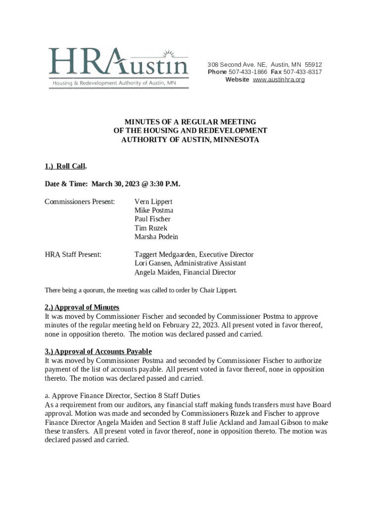 Austin Housing & Redevelopment Authority Doc Template | pdfFiller