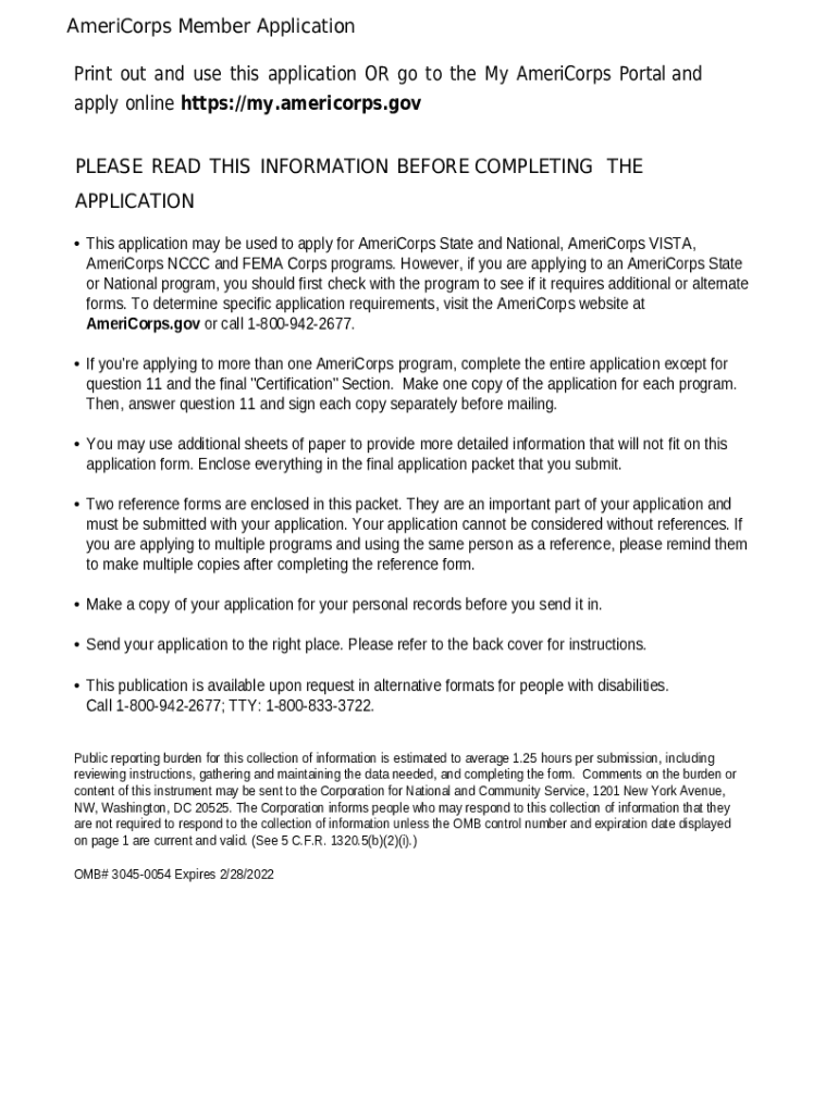 Fillable Online Form 1 AmeriCorps Member Application Fax Email Print - pdfFiller