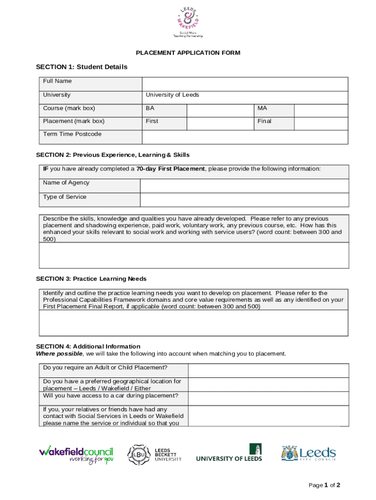 BA (Hons) Social Work / MA Social Work - Practice Placements Doc ...