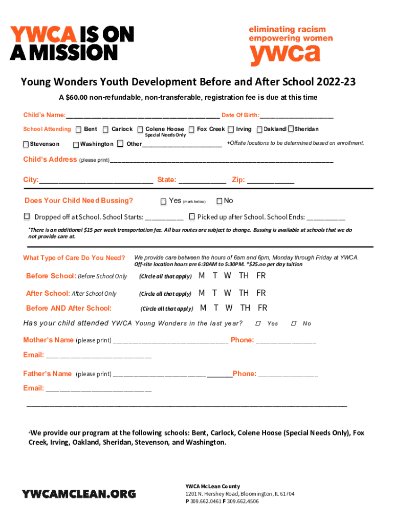 Fillable Online Young Wonders Youth Development Before and After ...