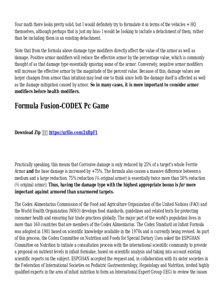 Fillable Online Formula Fusion-CODEX Pc Game Fax Email Print - pdfFiller