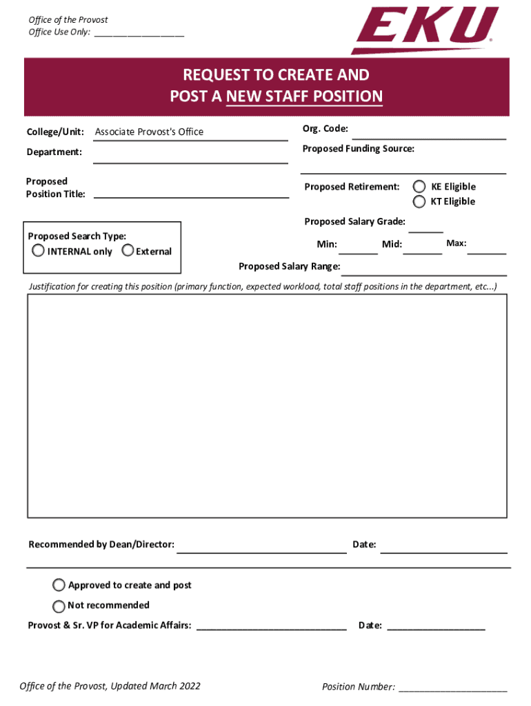 Fillable Online academicaffairs eku New Position Information Sheet Fax ...
