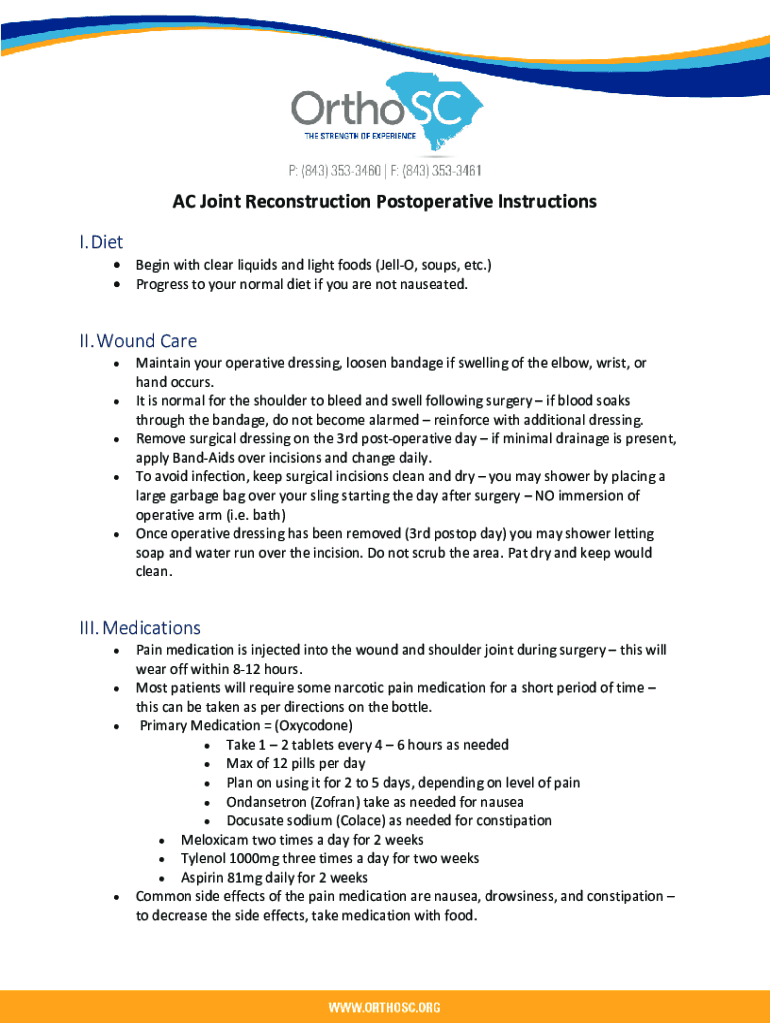 Fillable Online AC Joint Repair or Reconstruction Postoperative Instructions Fax Email Print ...