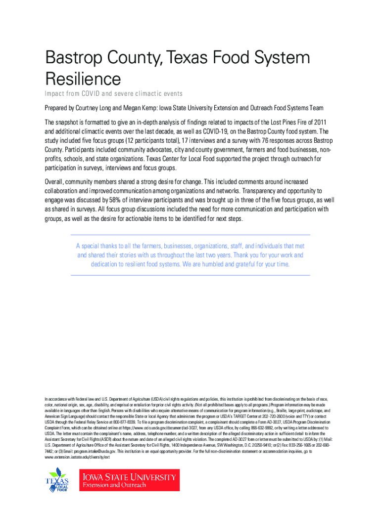 Fillable Online Bastrop County, Texas Food System Resilience Fax Email Print - pdfFiller