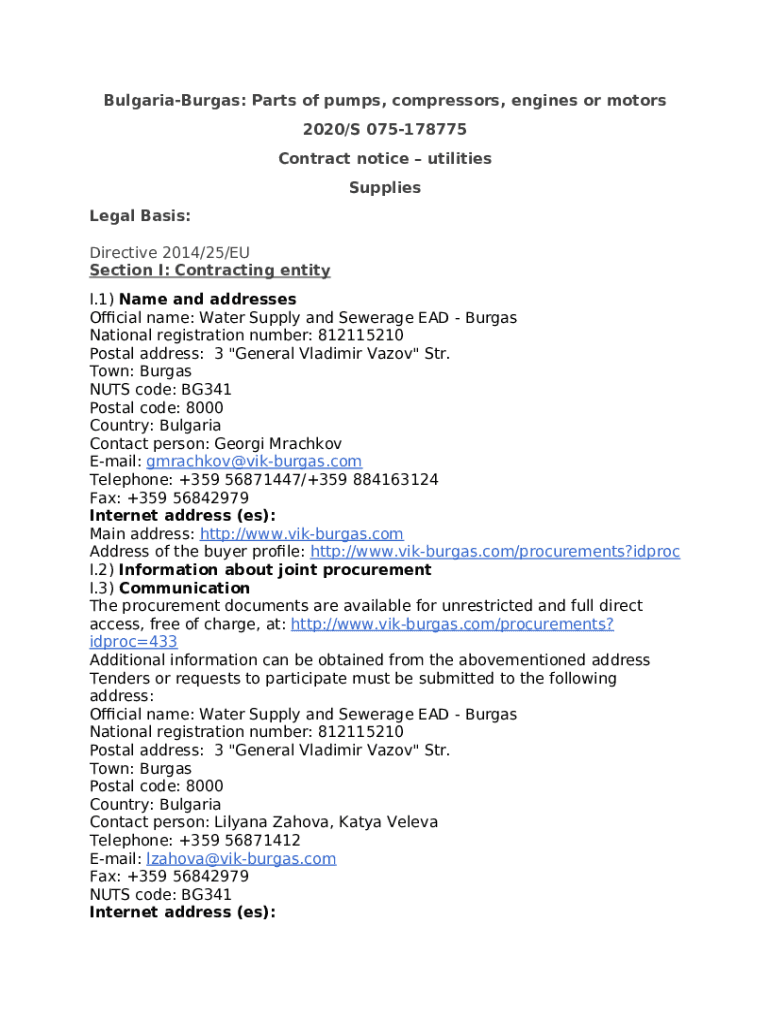 Bulgaria-Burgas Parts of pumps, compressors, engines or ... Doc Template | pdfFiller