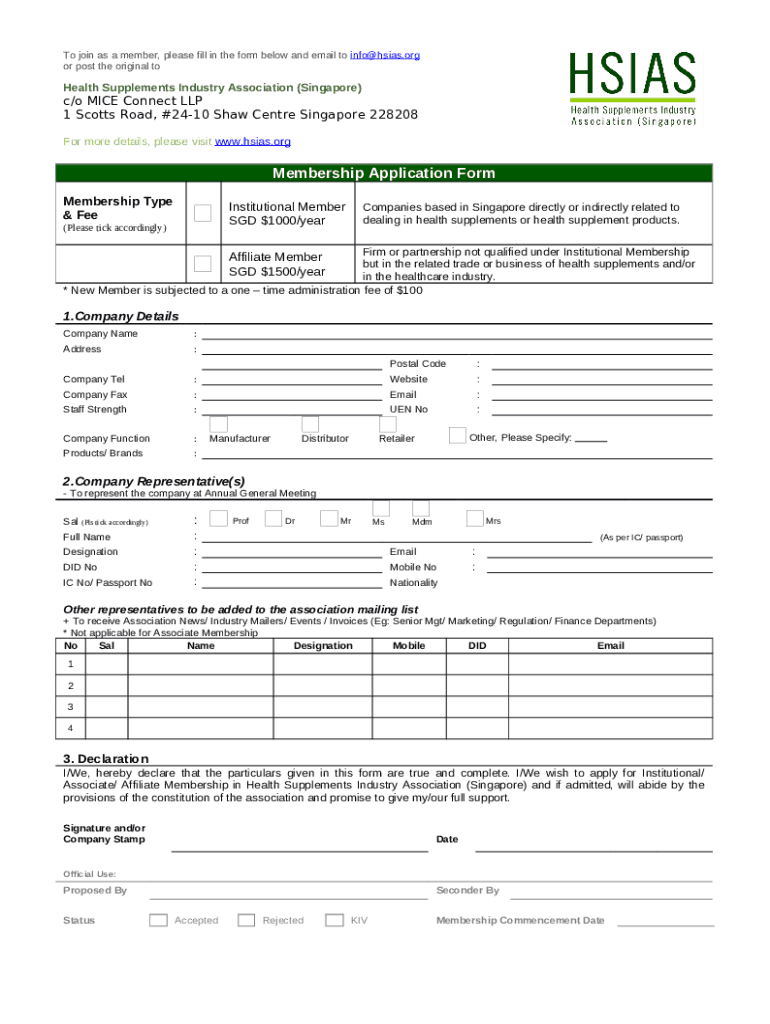 Health Supplements Industry Association of Singapore Doc Template ...