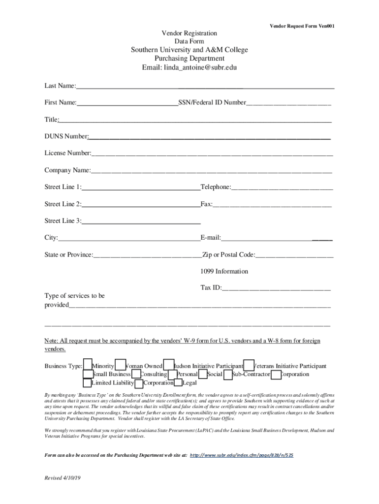 Fillable Online Vendor Identification Form Vendors And Suppliers Both ...