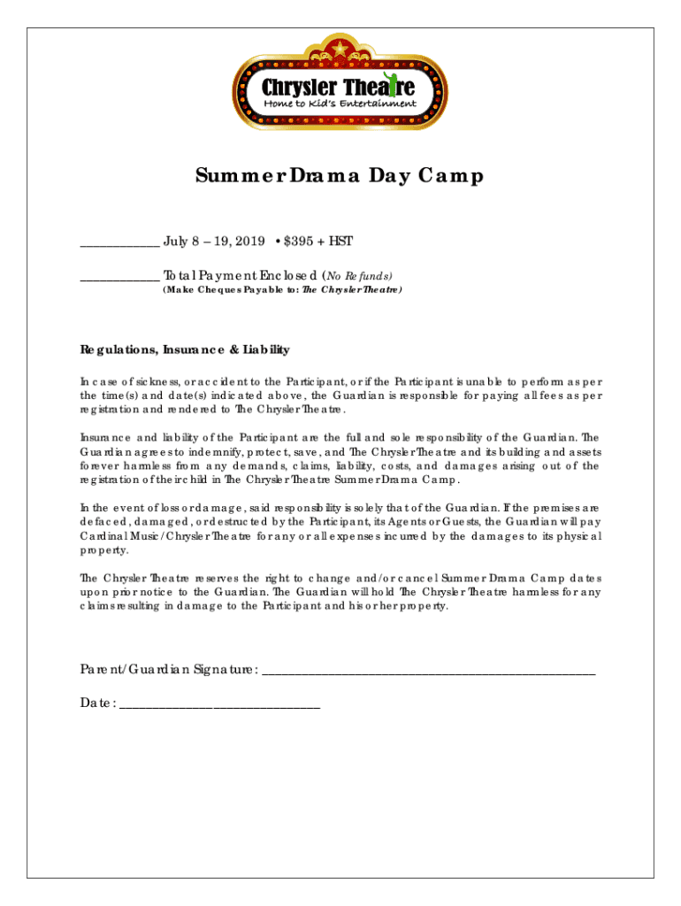 Fillable Online Summer Drama Day Camp Fax Email Print - pdfFiller