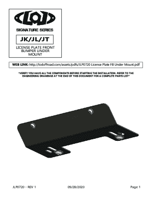 Fillable Online Signature License Plate Front Bumper Under Mount - for ...