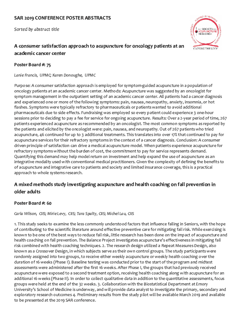 Fillable Online POSTER SESSION ABSTRACTS: TITLES AND AUTHORS Fax Email Print - pdfFiller