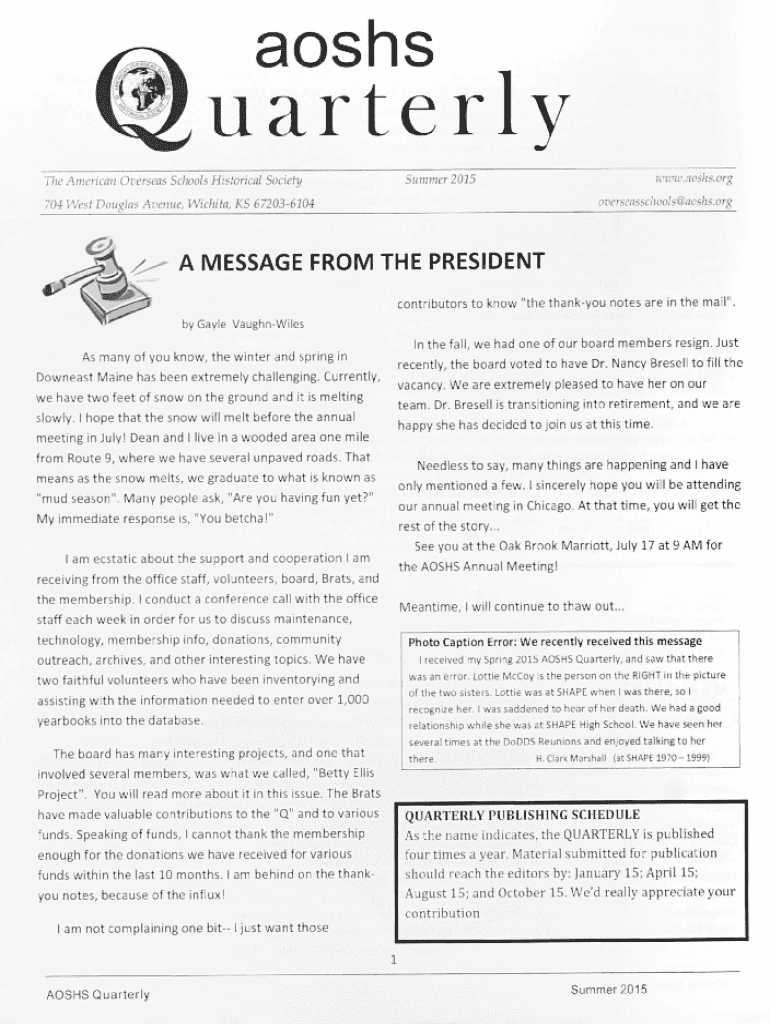 Fillable Online AOSHS (American Overseas Schools Historical Society ...