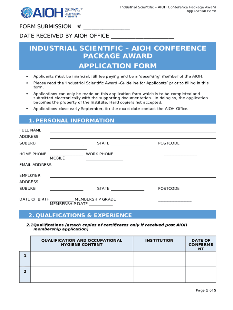 Industrial Scientific Award Application Doc Template | pdfFiller