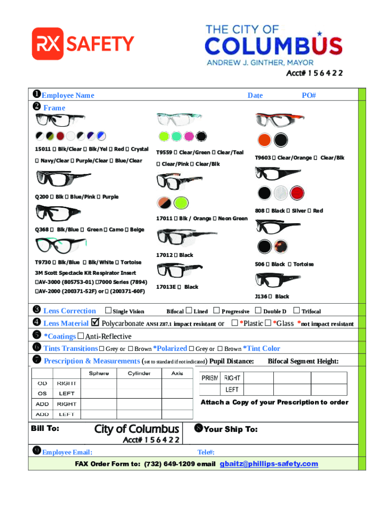 Fillable Online Employee Order Form City of Columbus Acct# 156422 Fax ...
