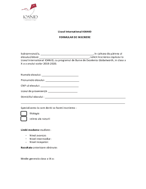 Fillable Online Liceul International IOANID FORMULAR DE INSCRIERE ...