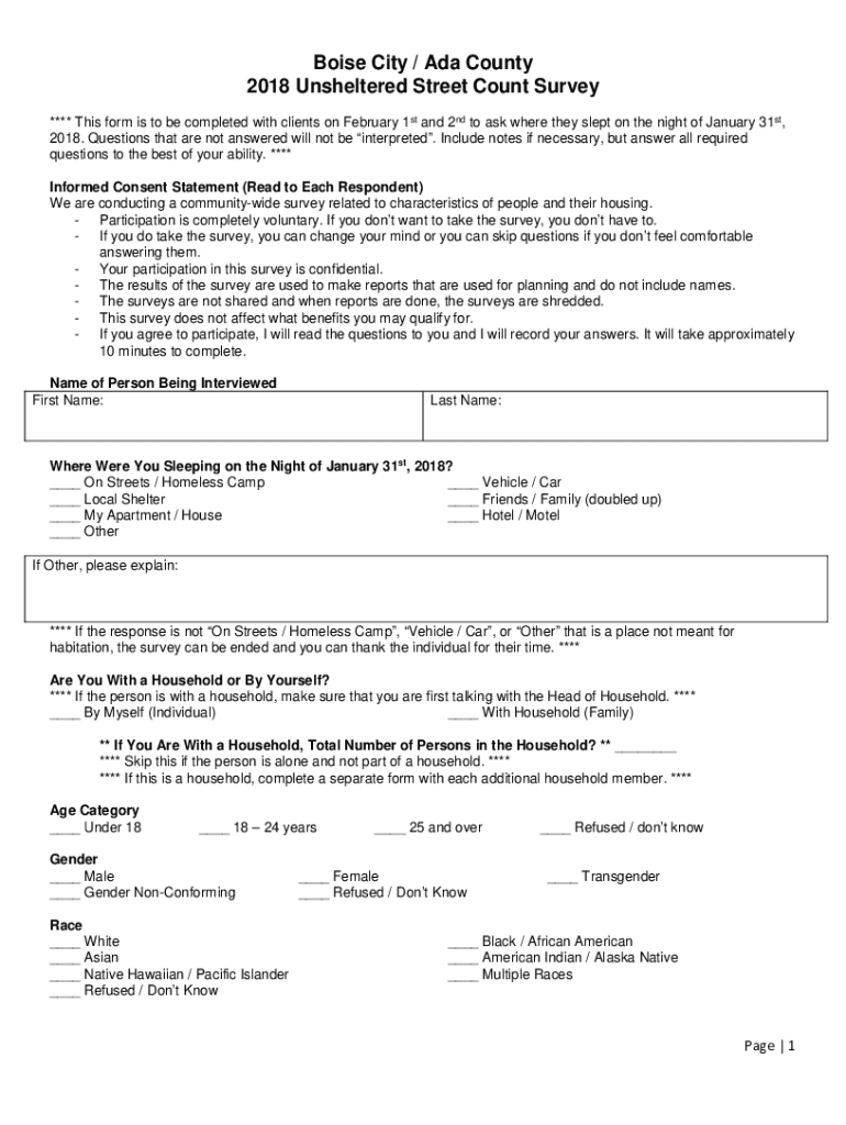 Fillable Online POINT IN TIME HOMELESSNESS COUNT Fax Email Print - pdfFiller
