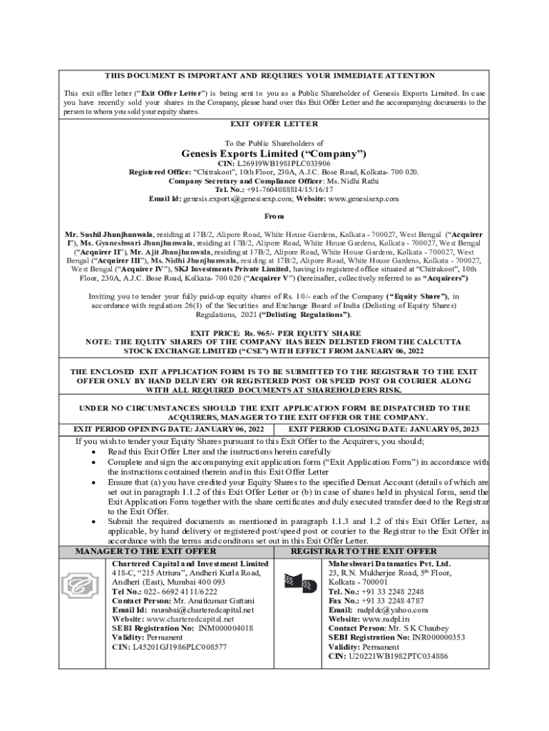 Fillable Online LETTER OF OFFER Genesis Exports Limited (Company) Fax ...