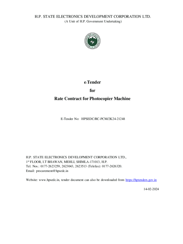 Fillable Online e-Tender for Rate Contract for Photocopier Machine Fax ...