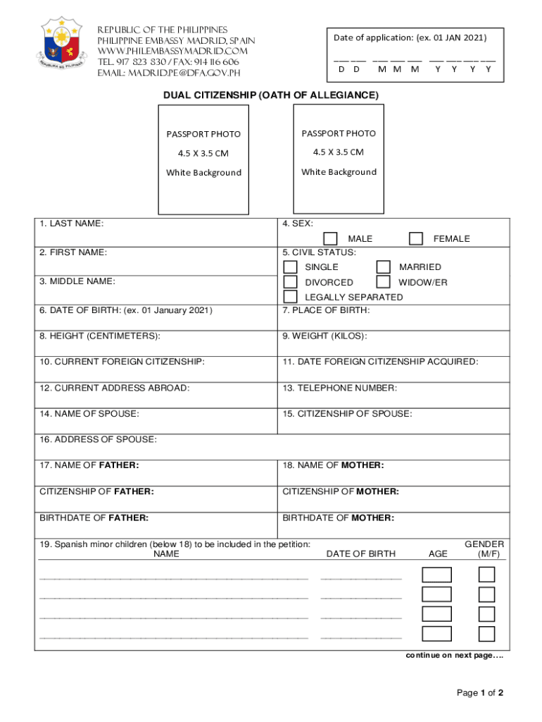 Fillable Online The Official Website of the Philippine Embassy in Madrid, Spain Fax Email Print ...