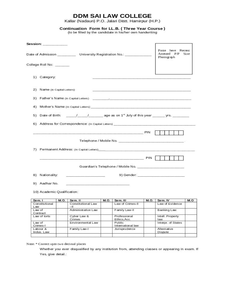 LL.B. Continuation Doc Template | pdfFiller