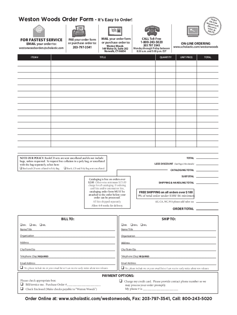 Fillable Online Weston Woods Order Form - Grolier IP Information Page ...