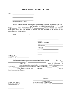 Notice of contest of lien. lien Doc Template | pdfFiller