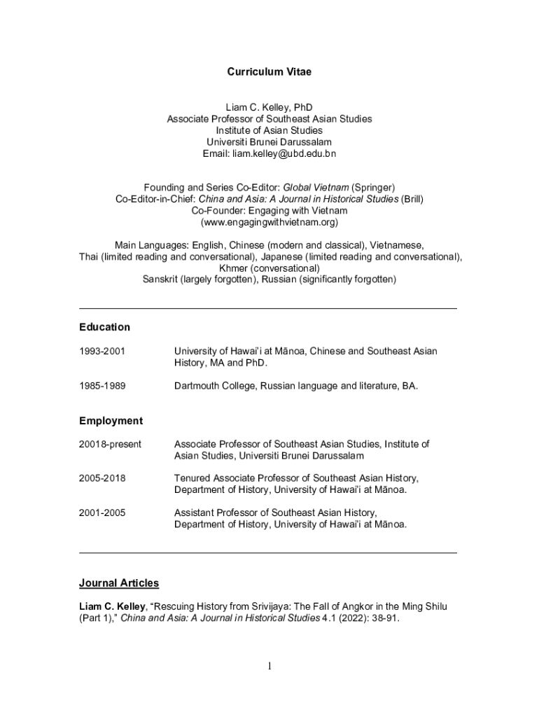 Fillable Online Liam C. Kelley on Vietnamese History & Area/Asian Studies Fax Email Print ...