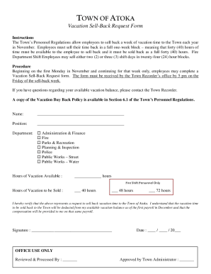Fillable Online TOWN OF ATOKA - Vacation Sell-Back Request Form Fax ...