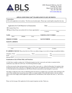 Fillable Online application for clso examination in lieu of points Fax ...