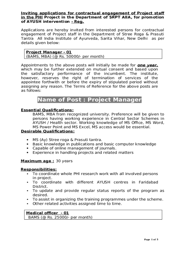 Inviting applications for contractual engagement of Project ... Doc Template | pdfFiller