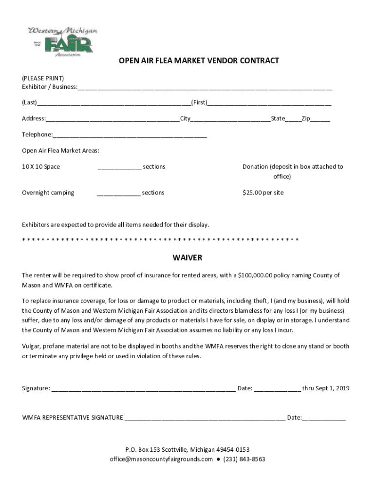 Fillable Online OPEN AIR FLEA MARKET VENDOR CONTRACT WAIVER Fax Email ...