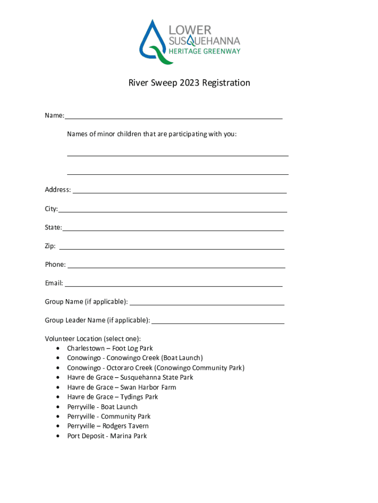 Fillable Online River Sweep 2023 Registration Form.docx Fax Email Print ...