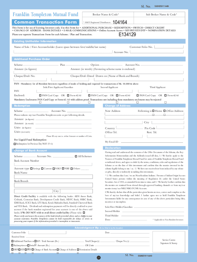 Fillable Online Please use separate Transactions Form for each Scheme / Plan and Transaction Fax ...