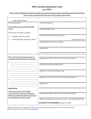 Fillable Online MAN, Awards Nomination Form Fax Email Print - pdfFiller