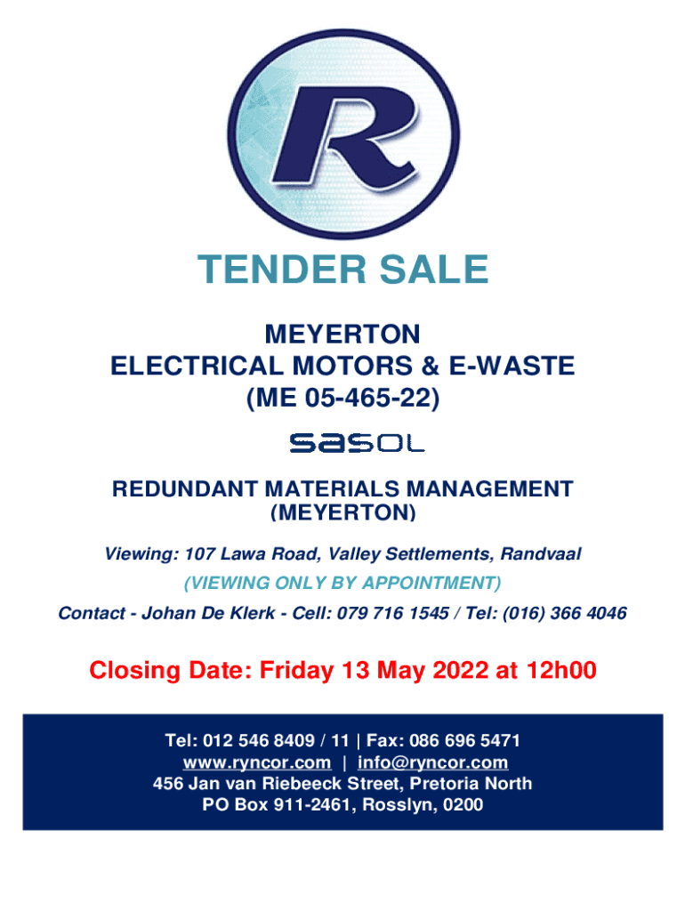 Fillable Online Tender Document ME05-465-22 - Meyerton - Electrical ...