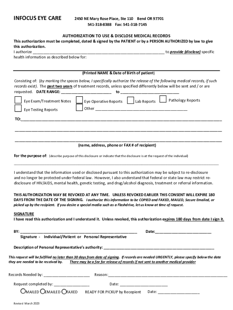 Fillable Online authorization to use & disclose medical records Fax ...