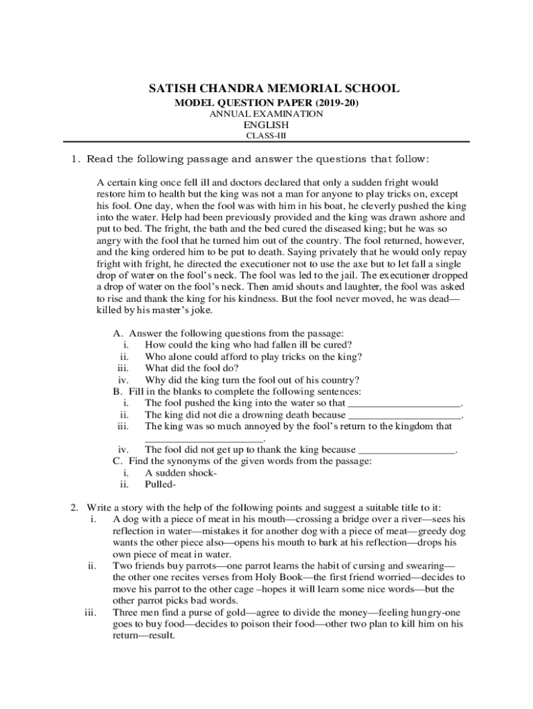 Fillable Online Read the following passage and answer the questions ...