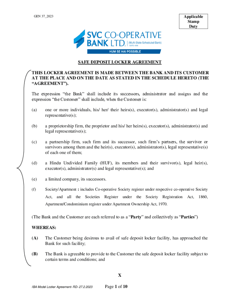 Fillable Online Dec 31 is the last day to renew a bank locker agreement ...