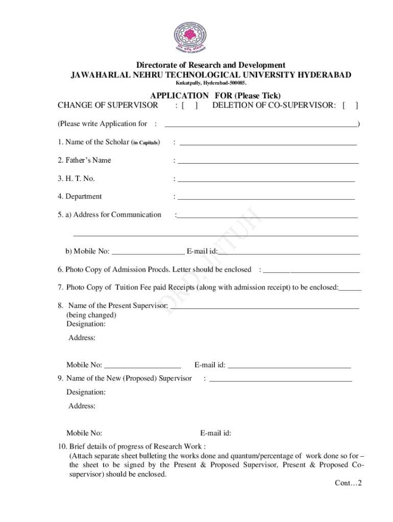 Fillable Online Application for Change of Co-Supervisor - JNTUA Fax ...