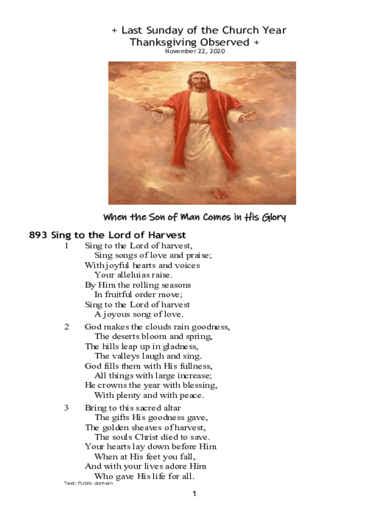 Fillable Online + Last Sunday of the Church Year Thanksgiving Observed ...