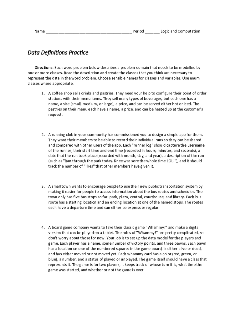 Fillable Online Data Definitions Practice - Logic and Computation Fax Email Print - pdfFiller