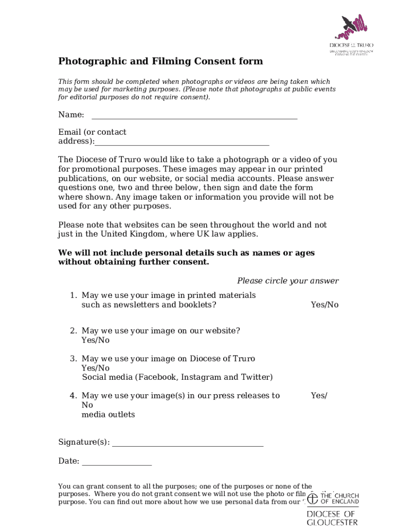 Photographic and Filming Consent - trurodiocese org Doc Template ...