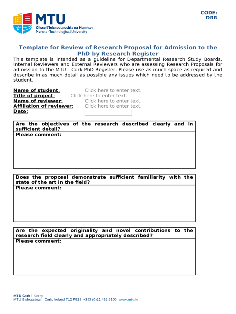 Postgraduate Research Application Templates - Cork Doc Template | pdfFiller